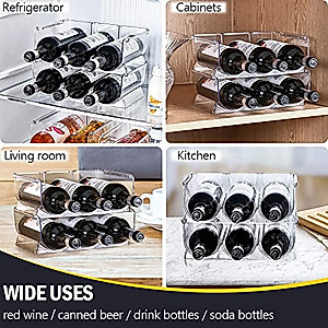 Lunmore Red Wine Organizer, Plastic Stackable Wine Bottle Holders, Wine and Drink Organizer Shelf for Kitchen Countertop, Cabinet, Fridge, Transparent - Holds 3 Bottles - 2 Pack
