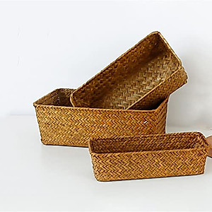 DLOETT Hand Woven Storage Basket Desktop Storage Box Grocery Storage Box Cosmetic Container Storage Box