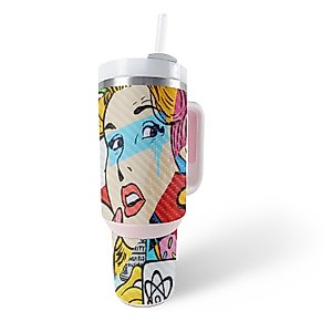 MightySkins Carbon Fiber Skin Compatible with Stanley The Quencher H2.0 FlowState 40 Oz Tumbler - Cartoon Mania | Protective, Durable Textured Carbon Fiber Finish | Easy to Apply