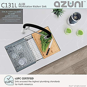 AZUNI 30 inch x 19 inch Single Bowl Undermount 16G Reversible Kitchen Ledge Workstation Sink with Grid, Luxury Basket Strainer, Drying Rack and Bamboo Cutting Board, C131L
