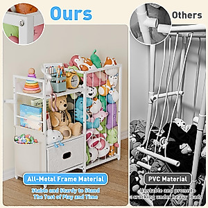 Metal Stuffed Animal Storage Toy Organizer - Kids Toy Storage Organizer with Toy Box, Stuffed Animal Zoo Storage with Bins, Toy Shelf Organizer Storage for Kids Room Playroom Nursery Bedroom (White)