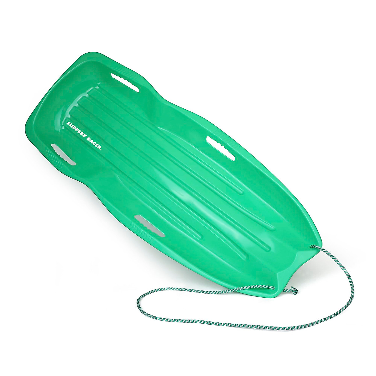 Slippery Racer Downhill Xtreme Flexible Adults and Kids Plastic Toboggan Snow Sled for up to 2 Riders with Pull Rope and Handles, Green