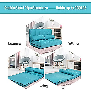 DORTALA Foldable Floor Sofa, 6-Position Adjustable Lounge Couch with 2 Pillows & Suede Cloth Cover, Modern Lounge Mattress Video Gaming Lazy Couch, Suede Floor Seating Sofa, 71" x 44.5", Blue