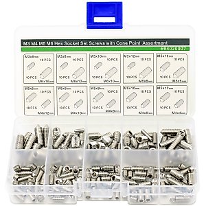 Hex Socket Set Screws with Cone Piont Assortment Kit,Stainless Steel,200 Pieces