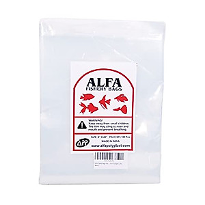 ALFA Fishery Bags Round Corners Bottom Leak Proof Clear Plastic Fish Bags Size 8 Inches for Marine and Tropical Fish Transport 2 mil. (8" x 20" / 100 Pack)