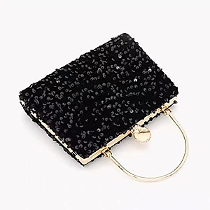IAMUHI Small Sequins Clutch Purse Top Handle Evening Handbag Convertible Mermaid Square Shoulder Crossbody Bag,Black