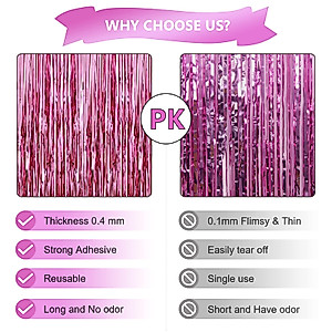 Mtkocpk Pink Streamers Backdrop Party Decorations - 8x3.2 Feet 3-Pack Foil Fringe Curtain Decor - Perfect for Children's Birthday Party, Women's Party, Sweet Wedding, and Pink Theme Party Decorations
