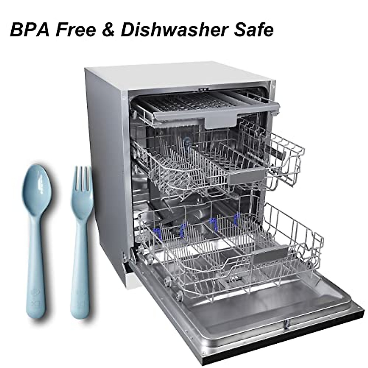 Muulaii 12 Pcs Plastics Toddler Utensils kids Silverware Baby Spoons and Forks Set Baby Feeding Dinnerware Utensils BPA Free Microwave Dishwasher and Freezer Safe (Blue)