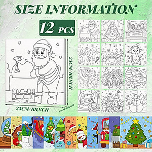 Cholemy 12 Set Christmas Pre Drawn Canvas for Painting 10 x 10 Inch Xmas Trees Santa Snowman Canvas Boards with 12 Acrylic Paints and 12 Paintbrushes for Adults DIY Art Paint Supplies, 12 Styles
