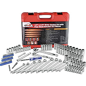 EPAuto Mechanics Tool Set Drive Socket Wrench Ratchets, SAE/Metric, 122-Piece