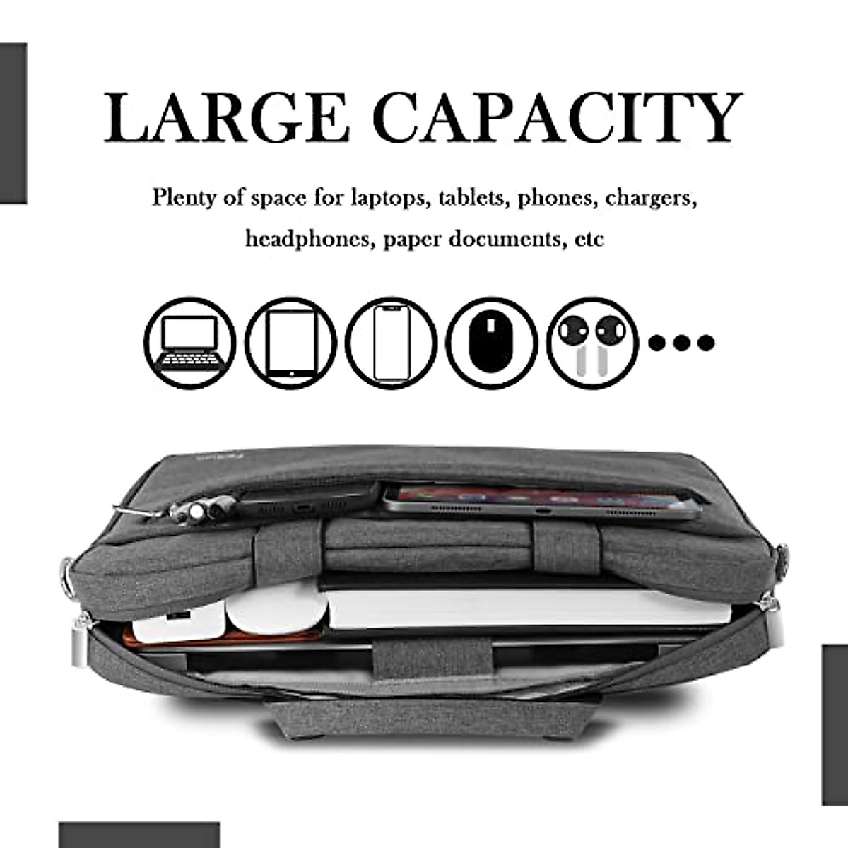 Ferkurn Laptop Bag Case 17 17.3 Inch Women Men Computer Bag for HP Envy Pavilion Omen/LG Gram/MSI/Dell Inspiron XPS/Lenovo Thinkpad/ASUS/Acer, Shoulder Strap Carrying Briefcase Messenger Bag, Gray