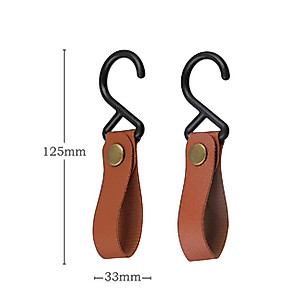 GUDEKIKL 5Pcs Leather Straps with S Hooks, Multifunctional S Shelf Hooks, Outdoor Camping Strollers Hooks Hangers, Portable Utility Hooks for Hanging