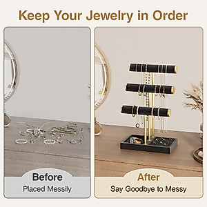 bussdis 3 Tier Bracelet Holder Display - Detachable T Bar Black Velvet Bracelet Holder, Jewelry Holder Organizer for Bracelet, Necklace, Watches, Rings