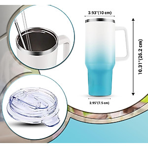 RAHATBEE 40 oz Tumbler with Handle and Straw Lid, 100% Leak-Proof Travel Coffee Mug, Reusable Stainless Steel Insulated Cup for Beverages, Keeps Cold for 34Hrs or Hot for 12Hrs (White-Blue)