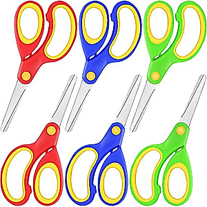 6 Pieces Left-Hand Scissors, Color Rubber and Plastic Scissors, Handmade Scissors, Stainless Steel Scissors, 5.12 x 2.36 inches, Blue, Green, Red