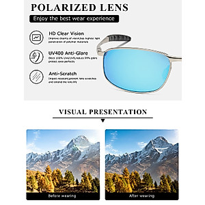 AEVOGUE Polarized Sunglasses For Men Rectangle Metal Frame Retro Sun Glasses AE0395 (2 Pack/Silver Frame Grey Lens+Silver Frame Blue Lens, 59)