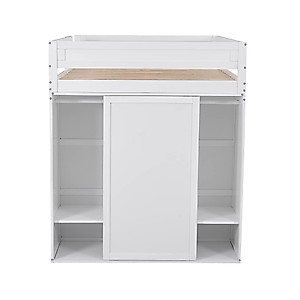 Harper & Bright Designs Full Size Loft Bed with Wardrobes and Desk, Solid Wood Loft Bed Frame with 2 Storage Drawers Cabinet, for Kids Teens Adults (White)
