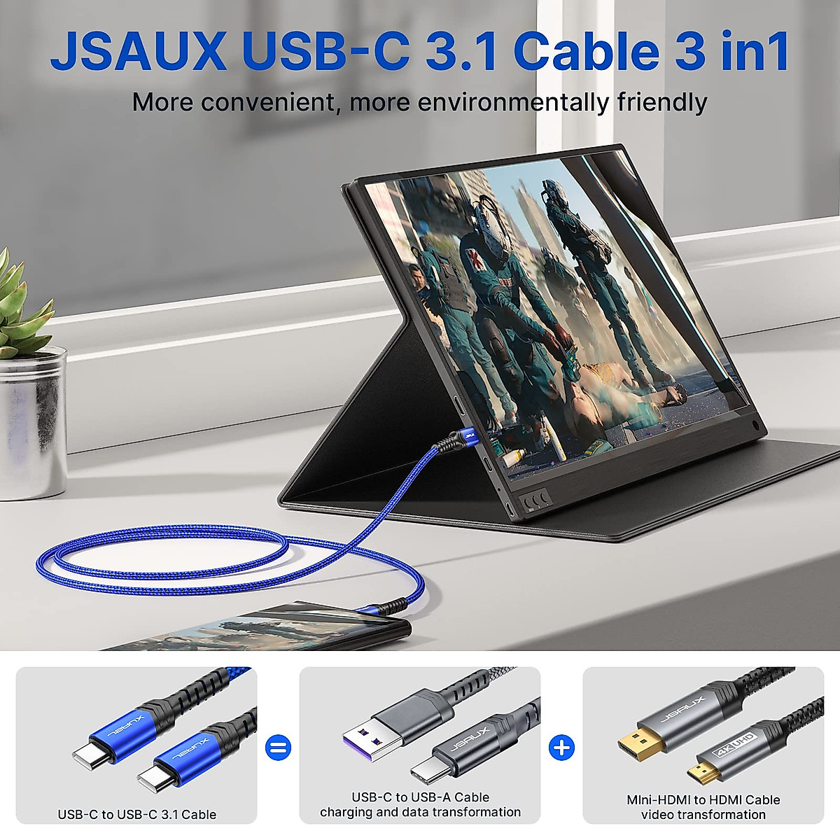 JSAUX USB C to USB C 3.1 Gen 2 Cable 10Gbps Data Transfer 3.3ft, 4K Video Monitor Video Cable 100W PD Fast Charging Thunderbolt 3 Compatible with MacBook Pro, MacBook Air, iPad Pro, Galaxy S2, Pixel