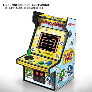 My Arcade Micro Player Mini Arcade Machine: Bubble Bobble Video Game, Fully Playable, 6.75 Inch Collectible, Color Display, Speaker, Volume Buttons, Headphone Jack, Battery or Micro USB Powered