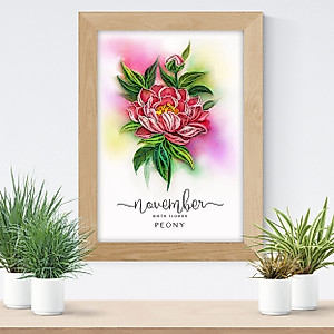 TUMYBee Flower Birthday Card, Peony Quilling Card, 5inx7in Card for Women Born in November, Birth Month Flower Card, 12 Month Birthday Decoration for Mother, Grandmother, for Him and Her (November)