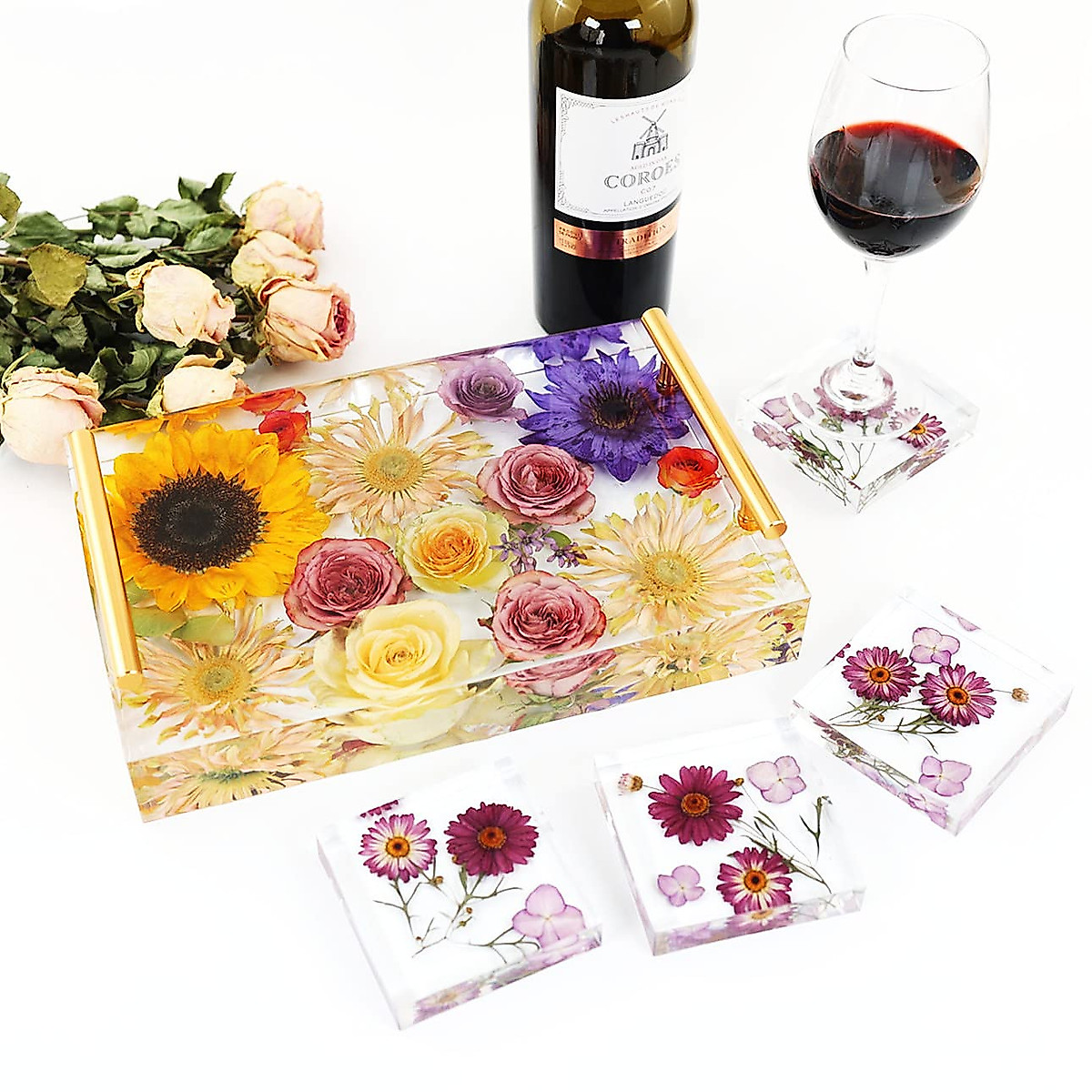 Resin Tray Molds Silicone, 13.5" Large Deep Rectangle Molds for Resin with 4pcs Coasters Mold, Epoxy Resin Casting Molds for DIY Flowers Preservation Resin Art Making Home Décor