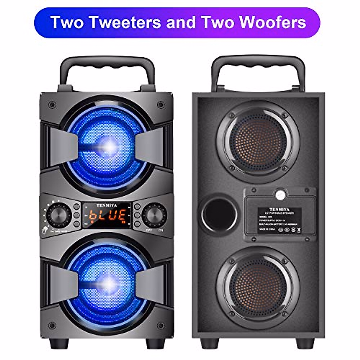 60W Bluetooth Speakers Portable Wireless Speaker with Double Subwoofer Heavy Bass, FM Radio, Microphone, Lights, Remote, EQ, Loud Stereo Sound System Speaker for Home Outdoor Party Camping (1MIC)