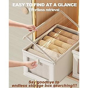 OUUJIIU Large Storage Baskets for Shelves | Sturdy Fabric Closet Storage Bins for Organizing with Clear Window| 17"x10"x8" Collapsible Home Organization with Lid, Beige, 3-Pack