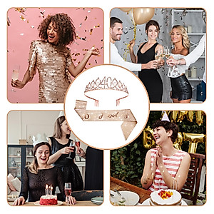 40th Birthday Decorations for Women, 40th Birthday Gifts for Women Including 40th Birthday Crown/Tiara＋40th Birthday Sash for Women＋Pearl Pin, 40th Rhinestone Crown Kit (Rose Gold)
