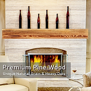 60 Inch Fireplace Mantel, Farmhouse Floating Fireplace Mantle, Wall Mounted Solid Rustic Wood Shelf, with Groove for Better Fireplace Decor and Frame Display (60" W x 8" D x 6" H)