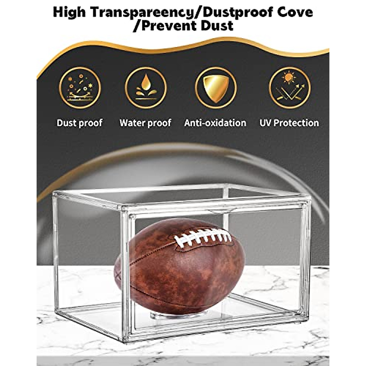 Football Display Case Full Size, Clear Acrylic Football Case Display Case with Magnetic Door and UV Protection, Professional Grade Stackable Football Display Box - 1 Pack