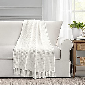 Lush Decor Waffle Cotton Knit Throw Blanket, 60" x 50", White