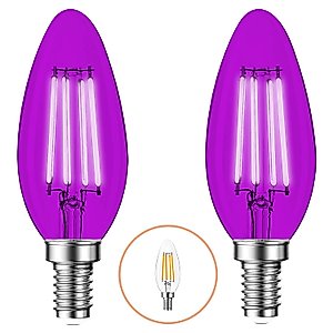 2 Pack E12 Filament LED Purple Light Bulbs – E12 Candelabra Bulb 4W 40 Watt Equivalent - Vintage LED Purple Bulb LED Decorative Lighting Purple LED Bulb Party Decoration, Porch, Halloween Light Bulbs