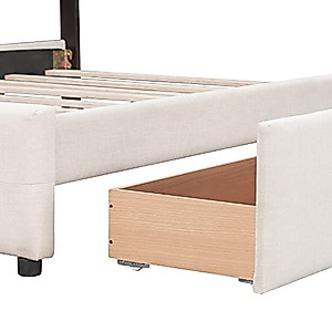 Harper & Bright Designs Queen Size Upholstered Platform Bed with Storage, Queen Bed Frame with 4 Drawers and Tufted Headboard for Teens Adults, No Box Spring Needed, Beige