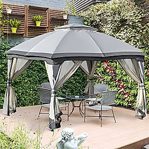 ZZBJ 10' X 12' Patio Gazebo Canopy Shelter, Outdoor Solid Steel Frame Gazebo with Double Vented Roof, Zippered Mesh Sidewalls