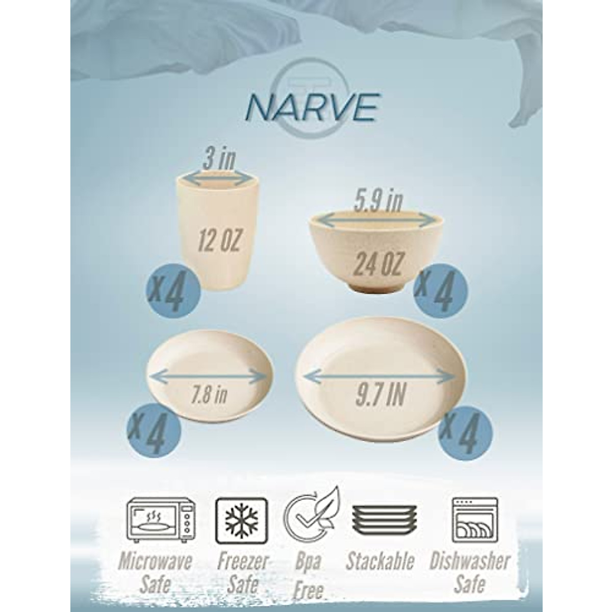 Wheat Straw Dinnerware Sets (16pcs) Beige-Unbreakable Microwave Safe-Lightweight Bowls, Cups, Plates Set-Reusable, Eco Friendly,Dishwasher Safe,Wheat Straw Plates,Wheat Straw Bowls, Cereal Bowls