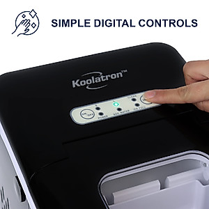 Koolatron Compact Countertop Ice Maker Machine with Digital Controls and LED Indicators, Ice Cubes Ready in 6-8 Minutes, Makes 26 lbs of Ice per Day Best for Parties, Home, Office, Bar (Black)