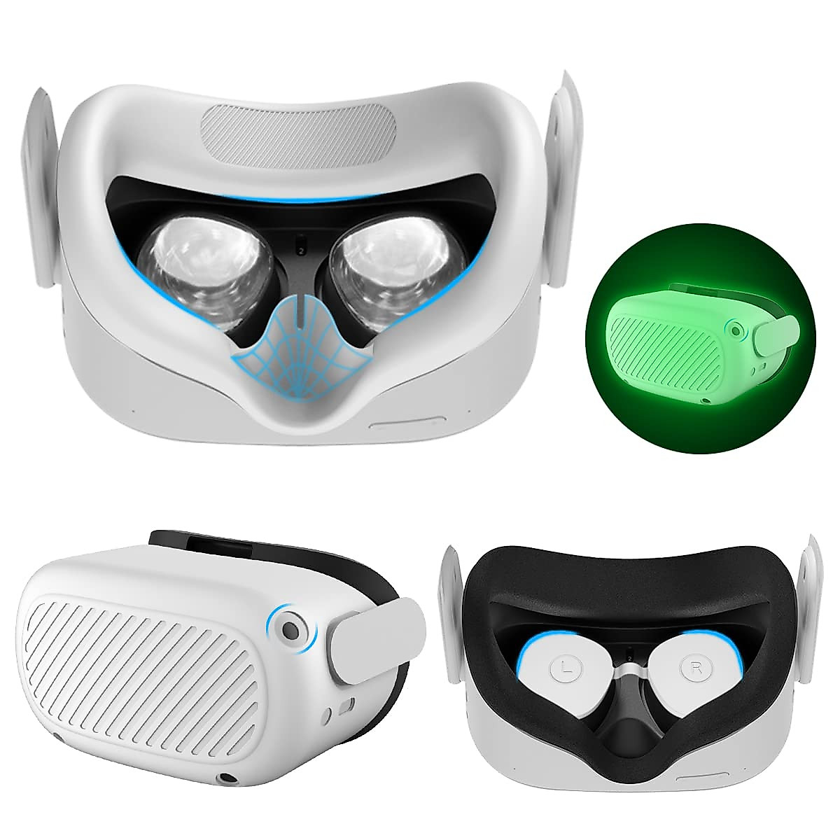 Woocon [3in1] Shell Front Face Protector Cover for Oculus Quest 2 Accessories,VR-2 Waterproof Silicone Face Cover Pad and Protective Lens Cover Anti Scratch Anti Dust Anti Shock VR-2 Case(White)