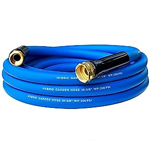 DayisTools Heavy Duty Hybrid Garden Hose 25ft, Flexible Kink Resistant Water Hose 5/8 IN x 25 Feet, Lightweight, Super Strong, All-weather, Burst 600 PSI, 3/4 IN GHT Solid Brass Fittings, Blue