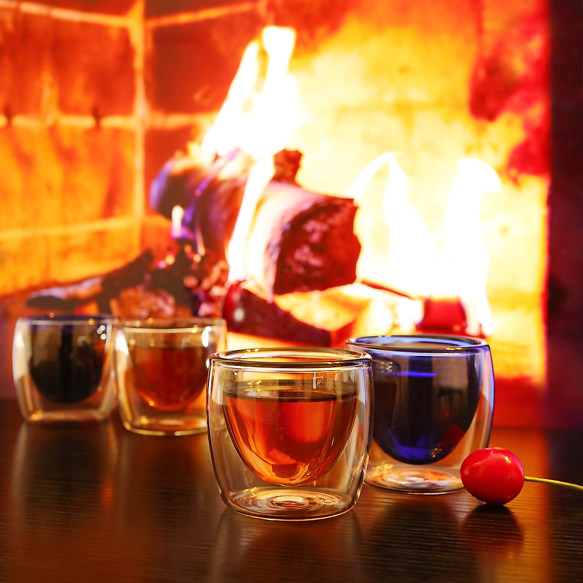 Birchland Espresso Cups Set of 4, Double Wall Espresso Glass Set of 4, Insulated Shot Glass, Espresso Shot Cups, Insulated Espresso Mugs, 2.7 OZ. (Sea Blue)