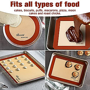 RENOOK Silicone Baking Mats Set of 5, BPA-free grade food baking mat, 100% Non-Stick Reusable Food Safe Liners & Silicone Brush- Macaron, Pastry, Cookie.