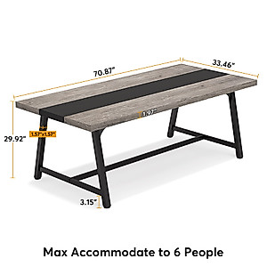 Tribesigns 6FT Rectangle Conference Table, 70.87L x 33.46W x 29.92H Inches Meeting Table for Conference Room, Vintage Wood Office Executive Desk with Strong Metal Frame for 6 People (Grey)