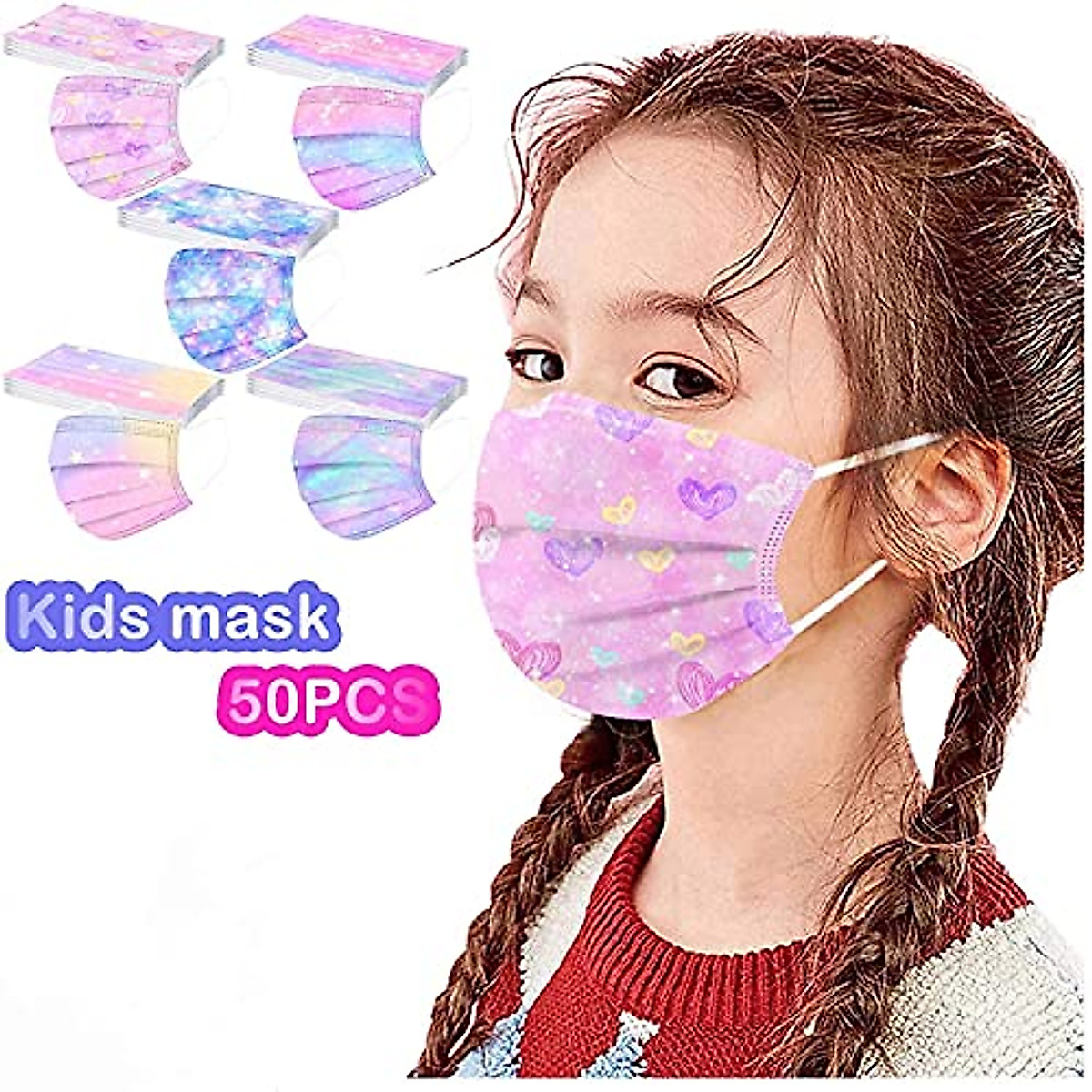 Xesakesi 50 Pack Kids Disposable Face Breathable Dust Filter Mouth Cover Masks with Elastic Ear Loop for Kids