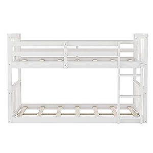 CITYLIGHT Floor Full Over Full Bunk Beds, Wooden Low Full Over Full Bunk Bed for Kids, Toddler Full Bunk Bed for Girls Boys Teens’ Bedroom or Dorm （Full,White）
