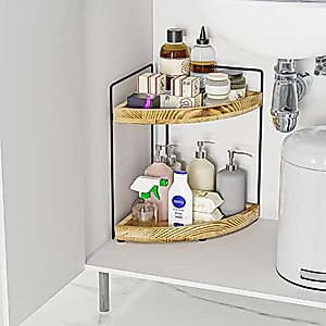 Sekepingo 2-Tier Coner Bathroom Countertop Organizer Cosmetic Vanity Dresser Tray Kitchen Snack Storage Shelf Wood Coffee Station Organization