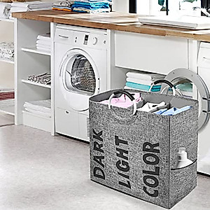 OTraki 3 Sections Laundry Hamper with Handle 106L 3 Compartment Divided Basket for Laundry Heavy Duty Collapsible Dirty Clothes Sorted Bag for School Dorm Bedroom Bathroom Closet Apartment Grey
