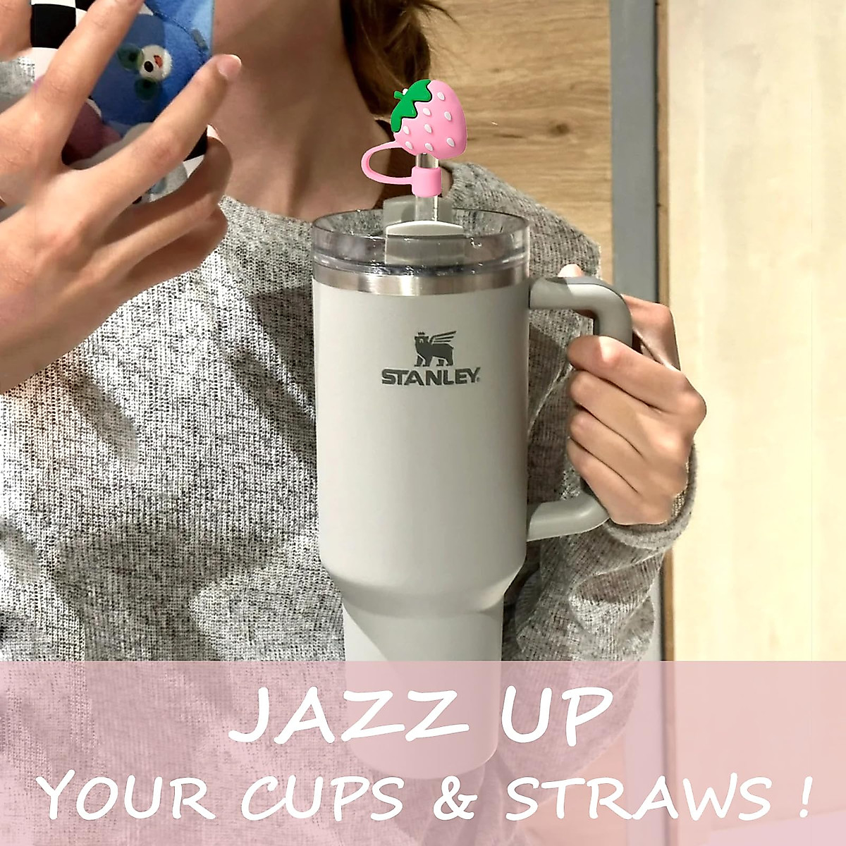 GAISHION 8Pcs Straw Covers Cap Toppers Tips Compatible with Stanley 40/30 oz Tumbler Cups,Reusable Cute Silicone Straw Lids Protectors for 0.4 in/10mm Stanley Cups Straws Accessories(8PCS)