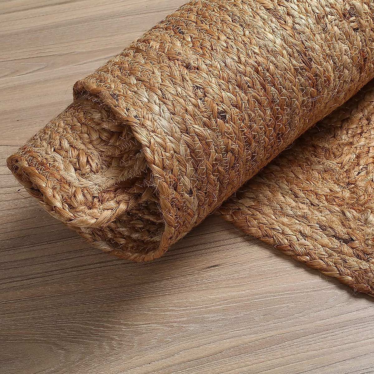 KEMA 3X5 Feet Handwoven Jute Braided Area Rug, Natural Yarn - Rustic Vintage Braided Reversible Rectangular Rug- Eco Friendly Rugs for Bedroom, Kitchen, Living Room, Farmhouse