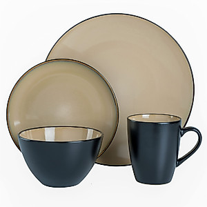 Gibson Soho Lounge Round Reactive Glaze Stoneware Dinnerware Set, Service for 4 (16pc), Taupe