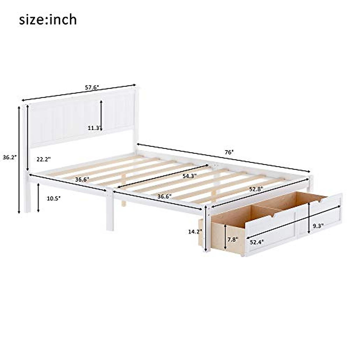 FIQHOME Twin Size Platform Bed with Under-Bed Drawer,Bed Frame with 1 Storage Drawers,Simple Style Wood Twin Bed Frame,No Box Spring Needed,White