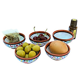Cactus Canyon Ceramics VERY SMALL Spanish Terracotta 5-Piece VERY SMALL Mini-Bowl (Pinch Bowls) Set, White